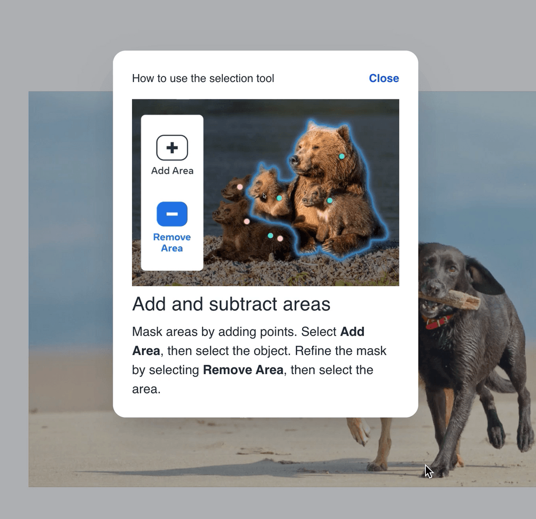 Meta AI Segment Anything’s onboarding relies on one simple modal ...