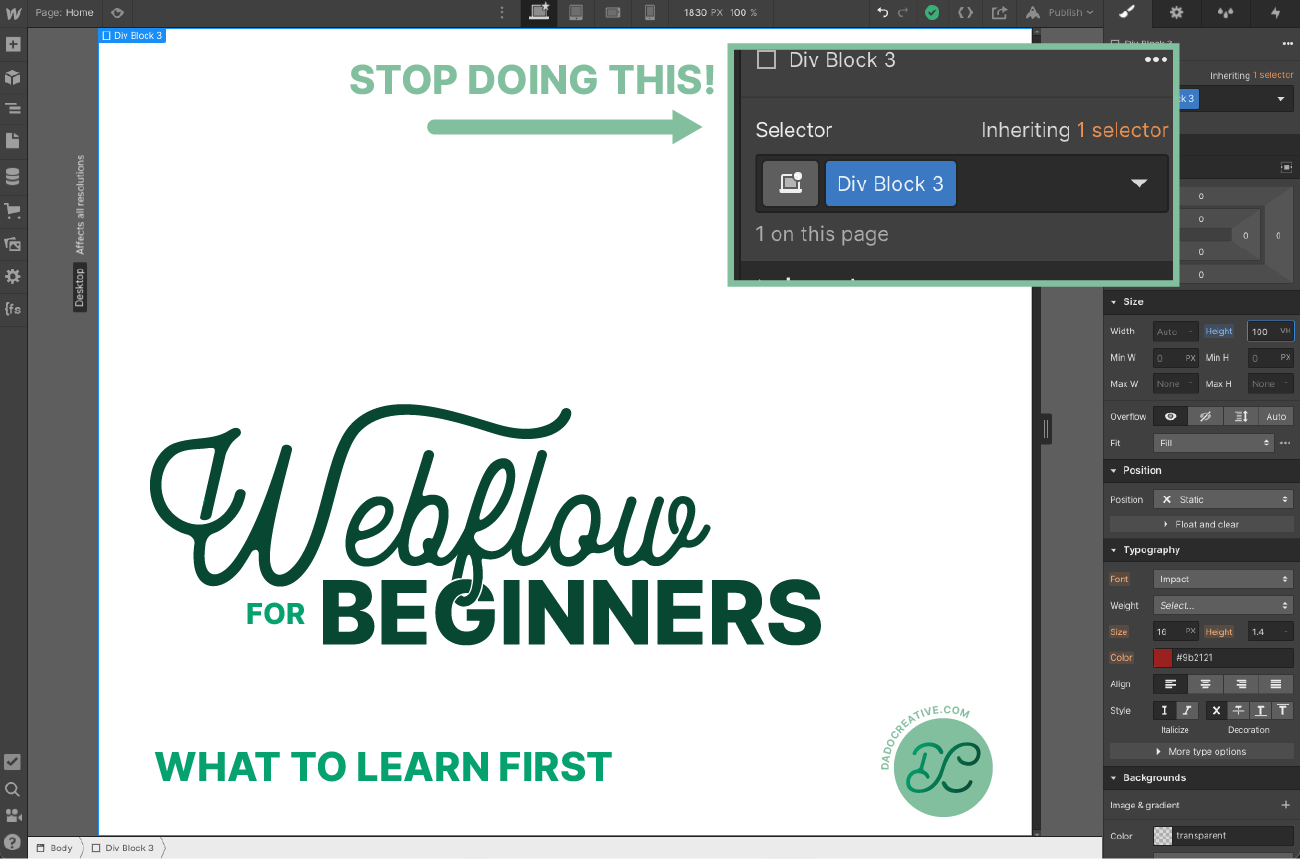 Dado Creative - Webflow for Beginners: What to Learn First
