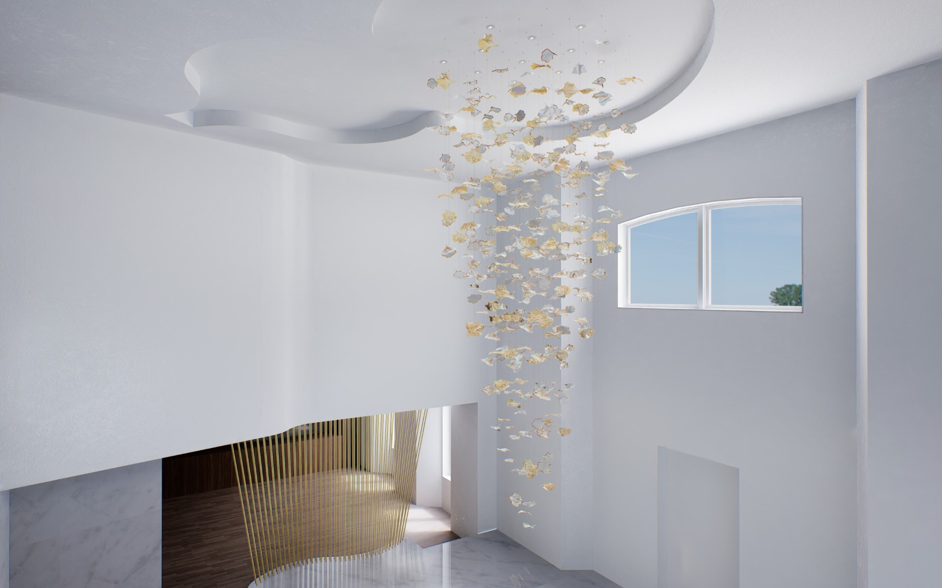 Glass foyer chandelier | Blown design