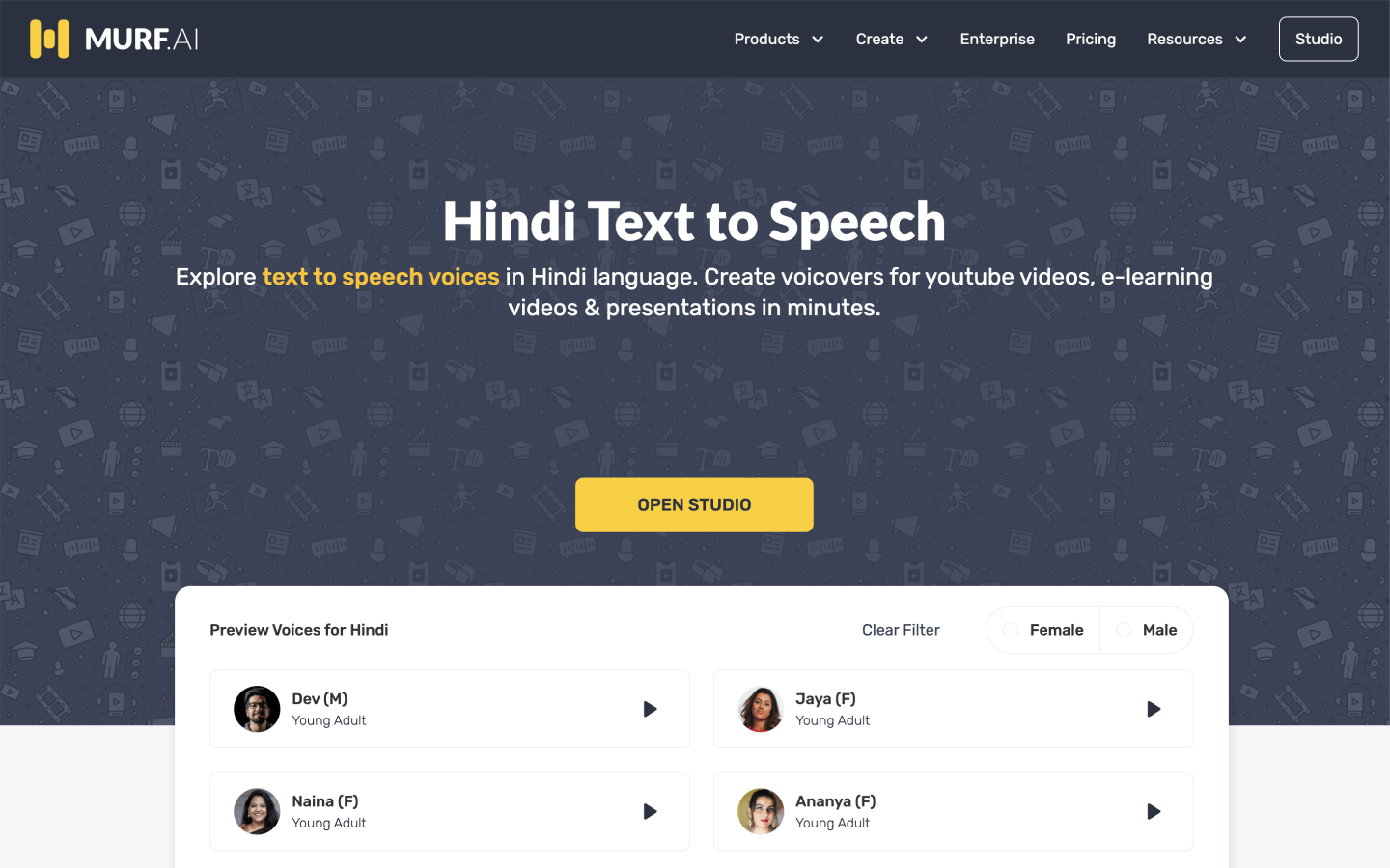 Text to Speech Hindi - Explore realistic AI Voiceovers