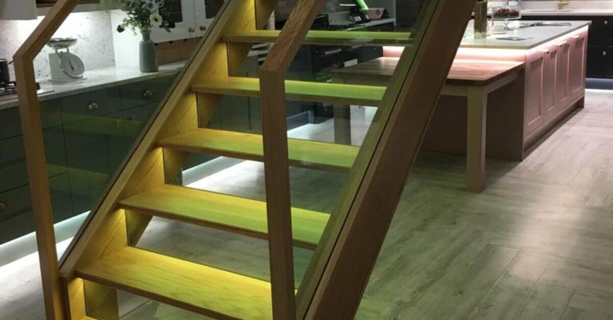 Solid Oak Staircase With Glass Risers Incorporating LED Lighting and ...
