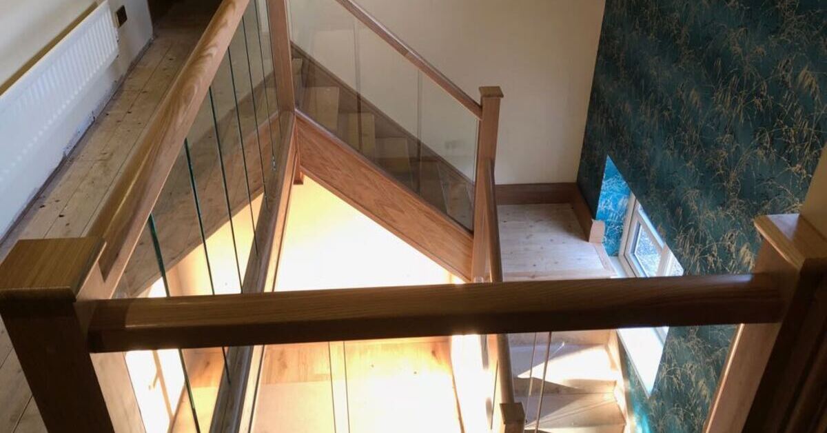 Solid Oak Staircase With Seamless Glass Balustrade and Galleried ...