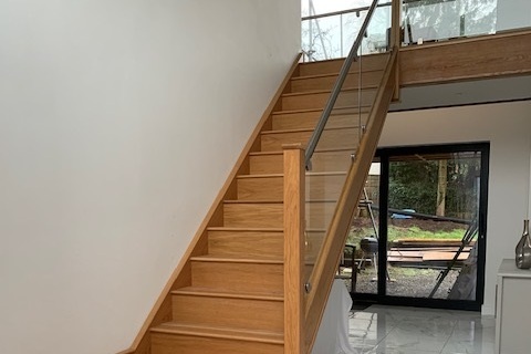 Solid Oak Staircase Installation Featuring Stainless Steel and Glass ...