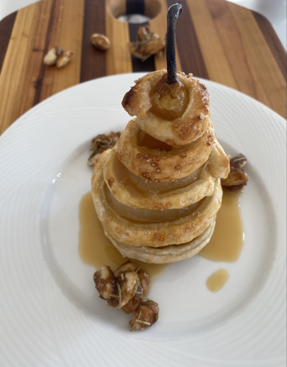 Pastry-wrapped Poached Pear with Salted Caramel Drizzle and Rosemary ...