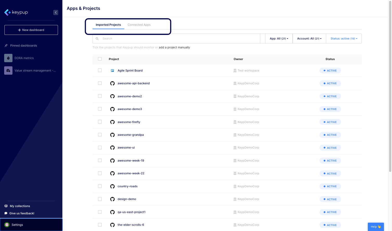 Connect Git Repos and Projects | Keypup