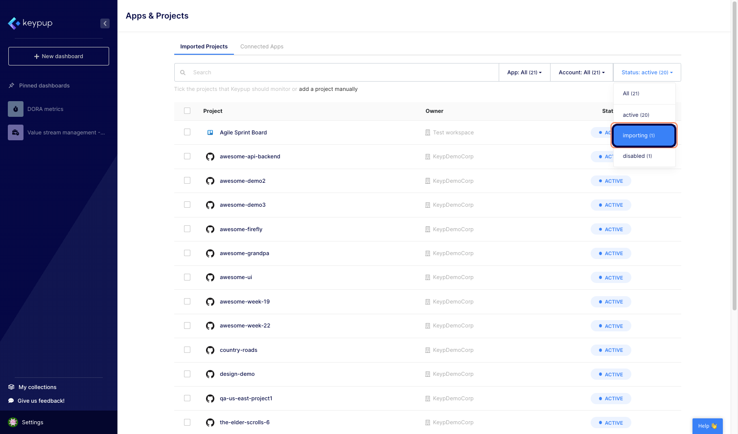 Connect Git Repos and Projects | Keypup