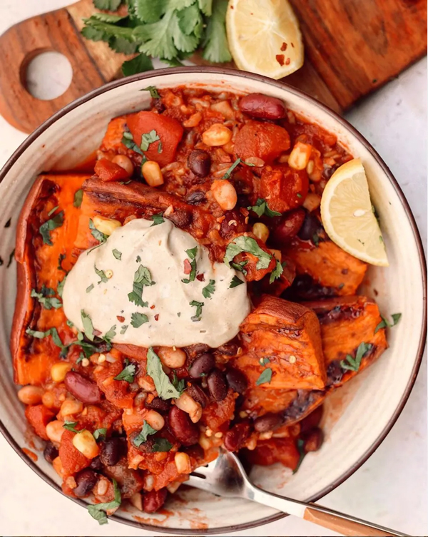 Vegan Chilli Sweet Potato Boats | Fueled Naturally