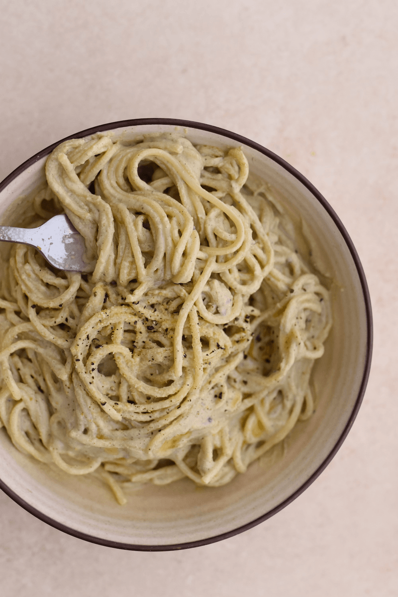 High Protein Vegan Alfredo Pasta | Fueled Naturally