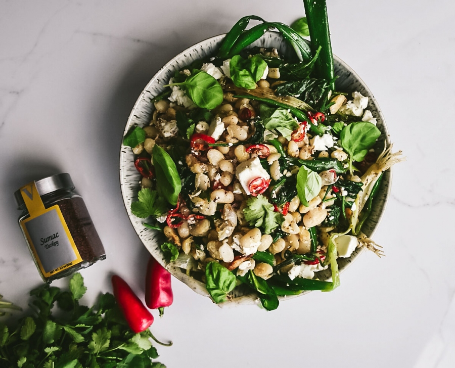 Sumac Fried Beans with Feta and Spinach - Victoria Gourmet