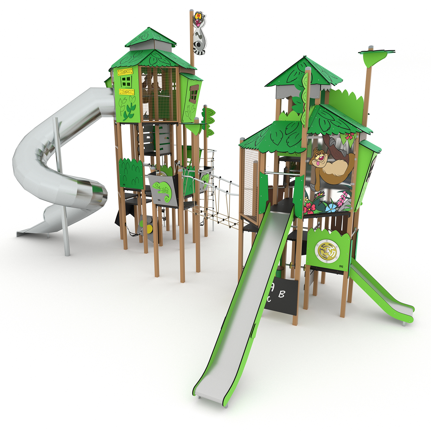 Small Double Jungle-Themed Play Structure | Morti Sport & Play Equipment