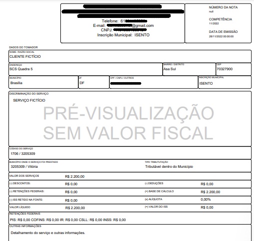 Exemplos de nota fiscal para preencher