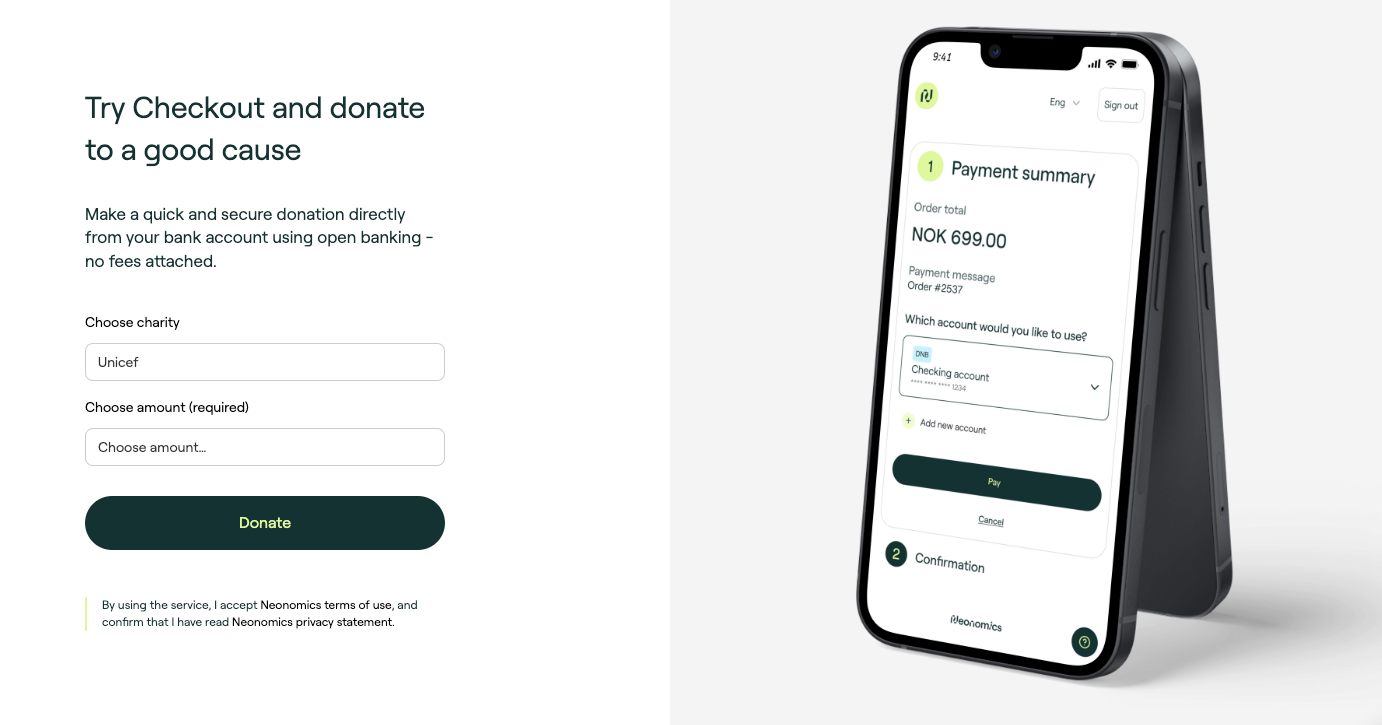 Checkout Demo | Open Banking | Neonomics