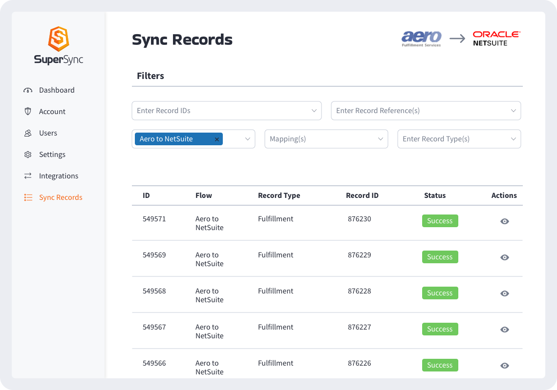 Sync Aero Fulfillment Services with NetSuite | SuperSync