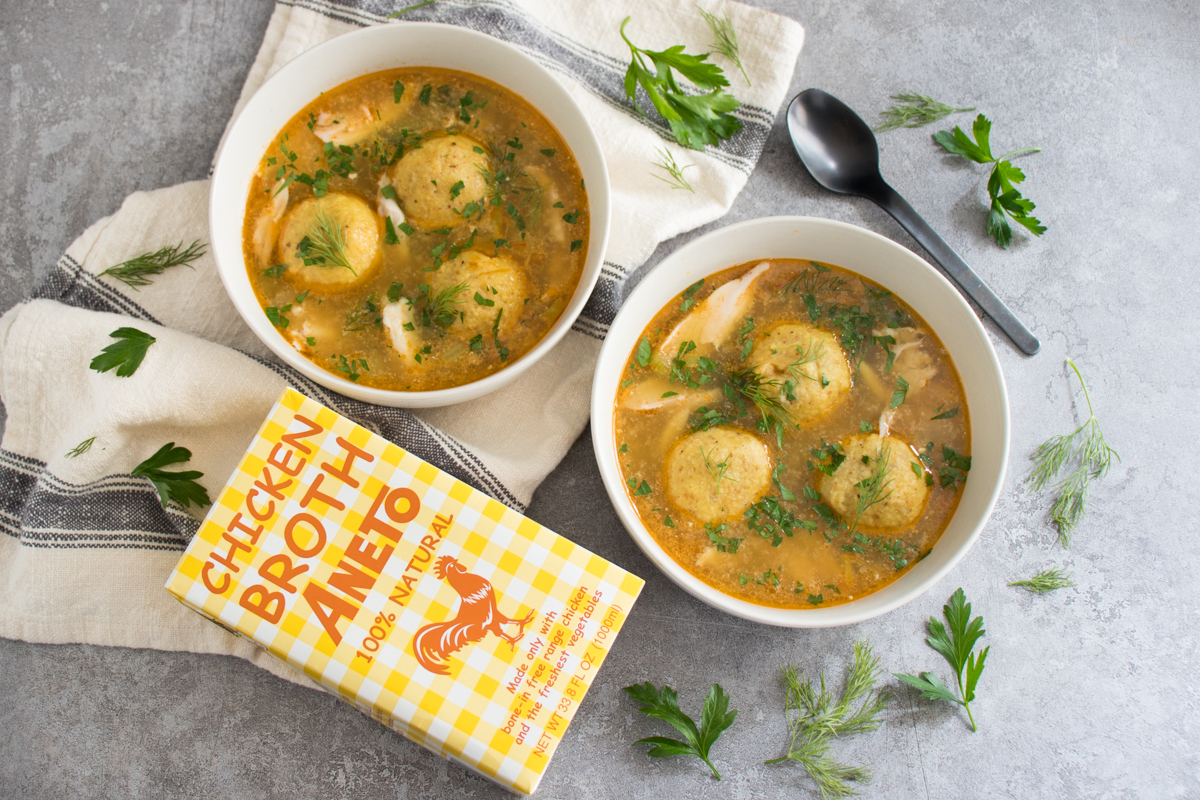 Smoky Matzo Ball Soup with Olive Oil Matzo Balls