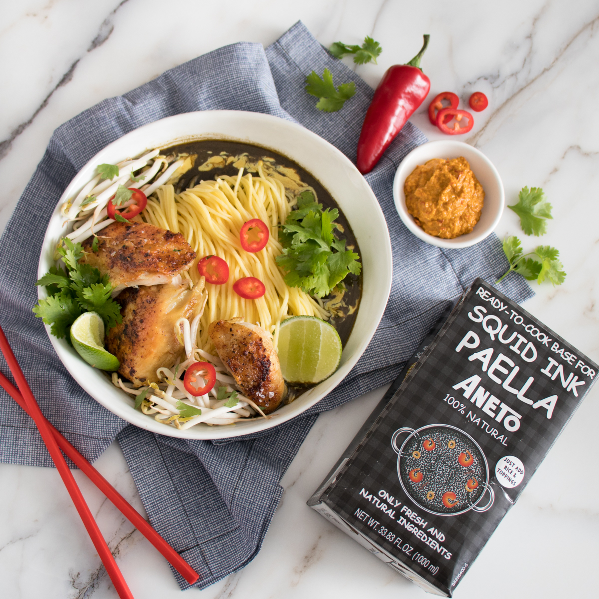 Spicy Squid Ink and Curried Coconut Noodles