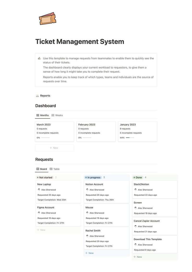 Ticket Management System | Notion Template
