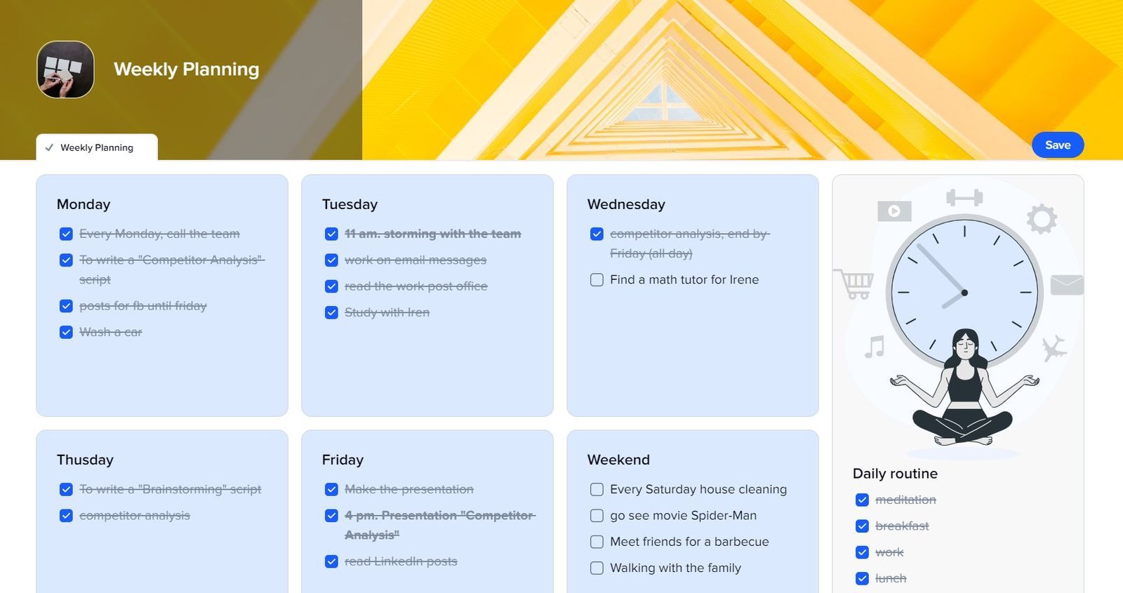 Weekly Planning Templates – interactive template for week-planning
