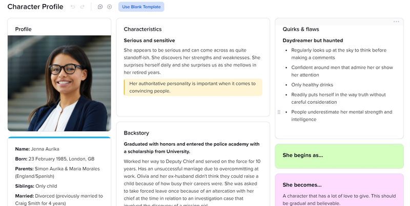 Free character profile template online web or app - xTiles