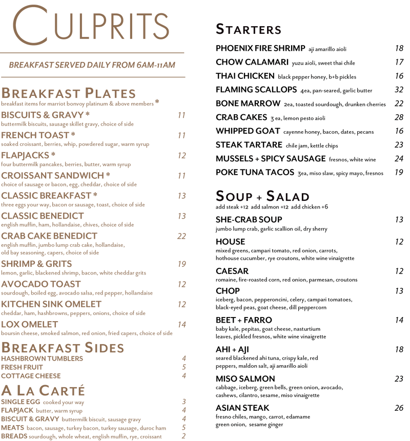 Culprits | Menu