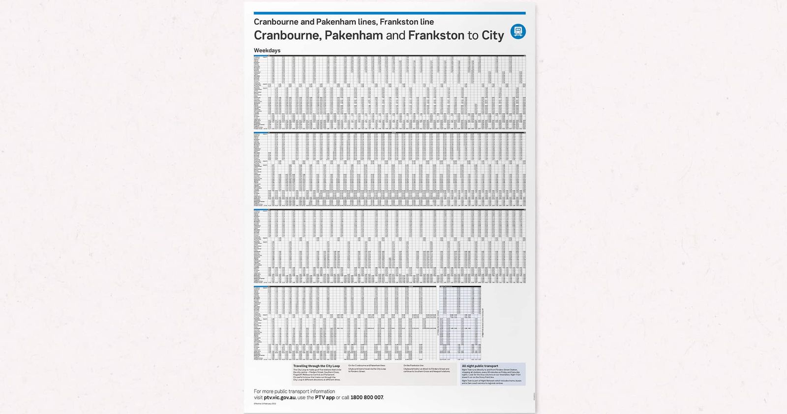 Metro Trains Melbourne Timetable | Hothouse Design
