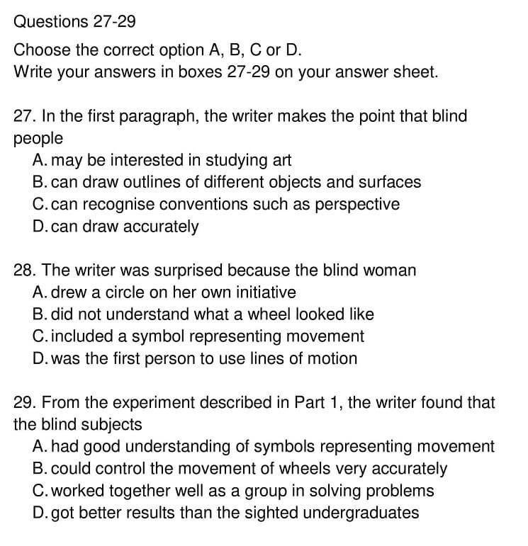 Visual Symbols And The Blind Reading Answers IELTS Examination