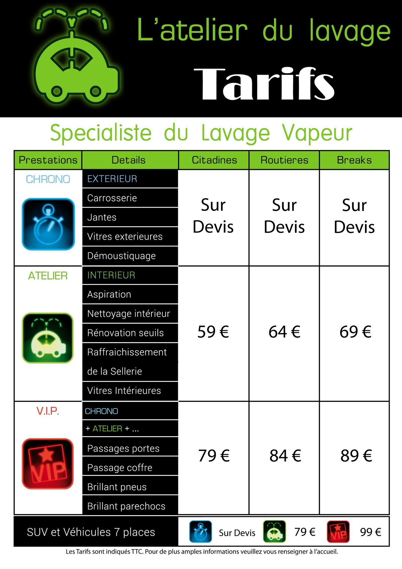 L'atelier du lavage - tarifs