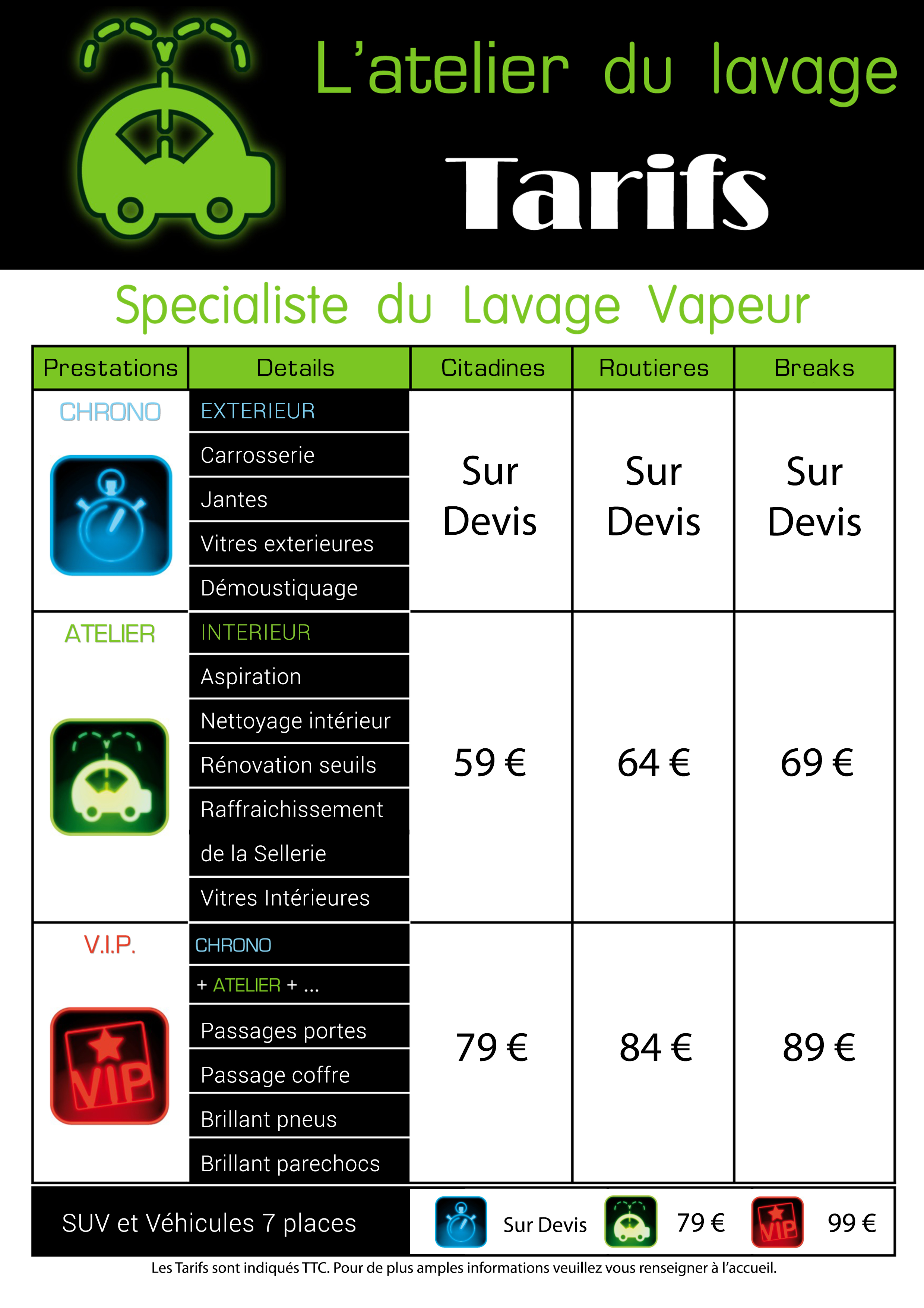 L'atelier du lavage - tarifs