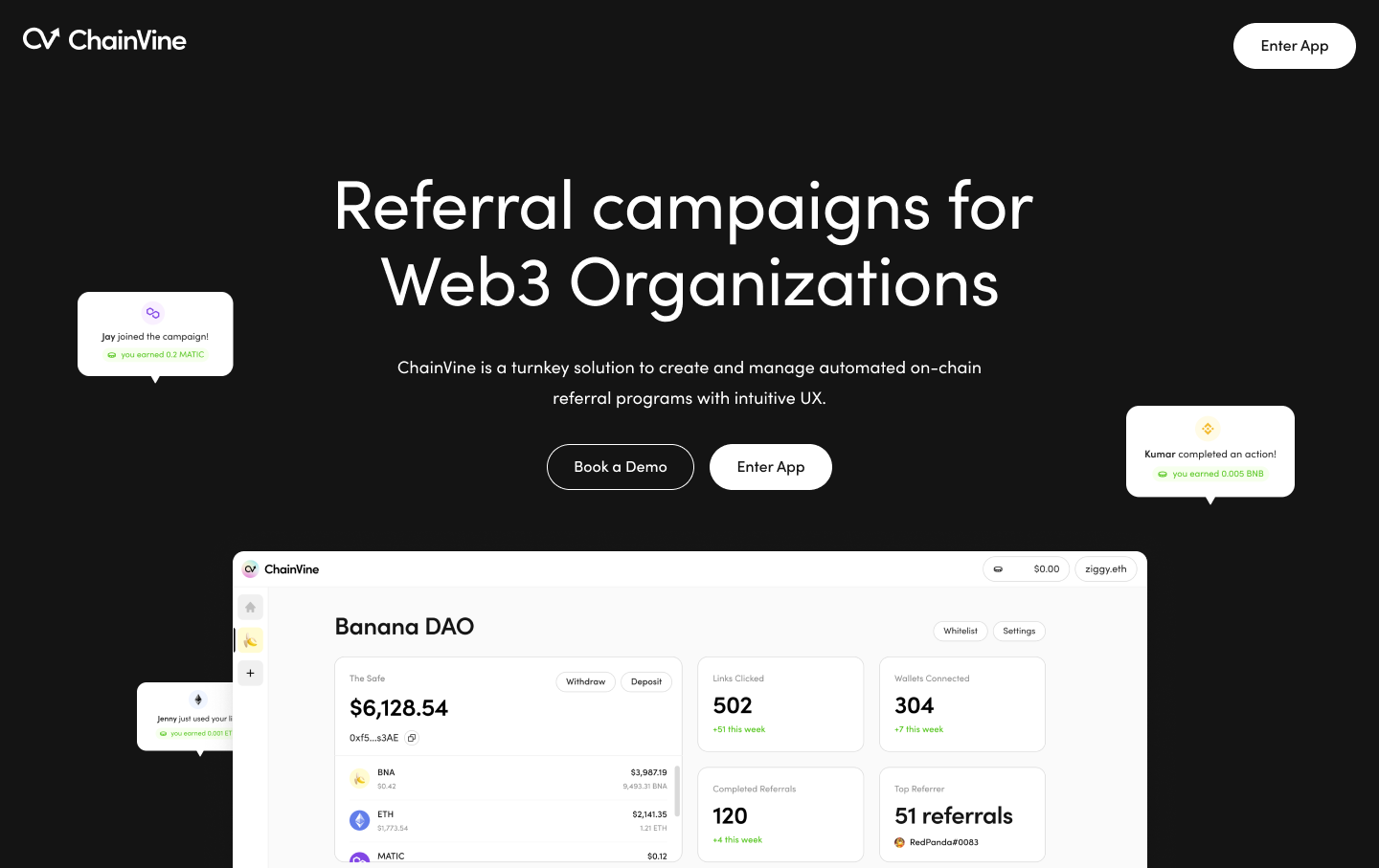 ChainVine | Referral program for Web3 organizations
