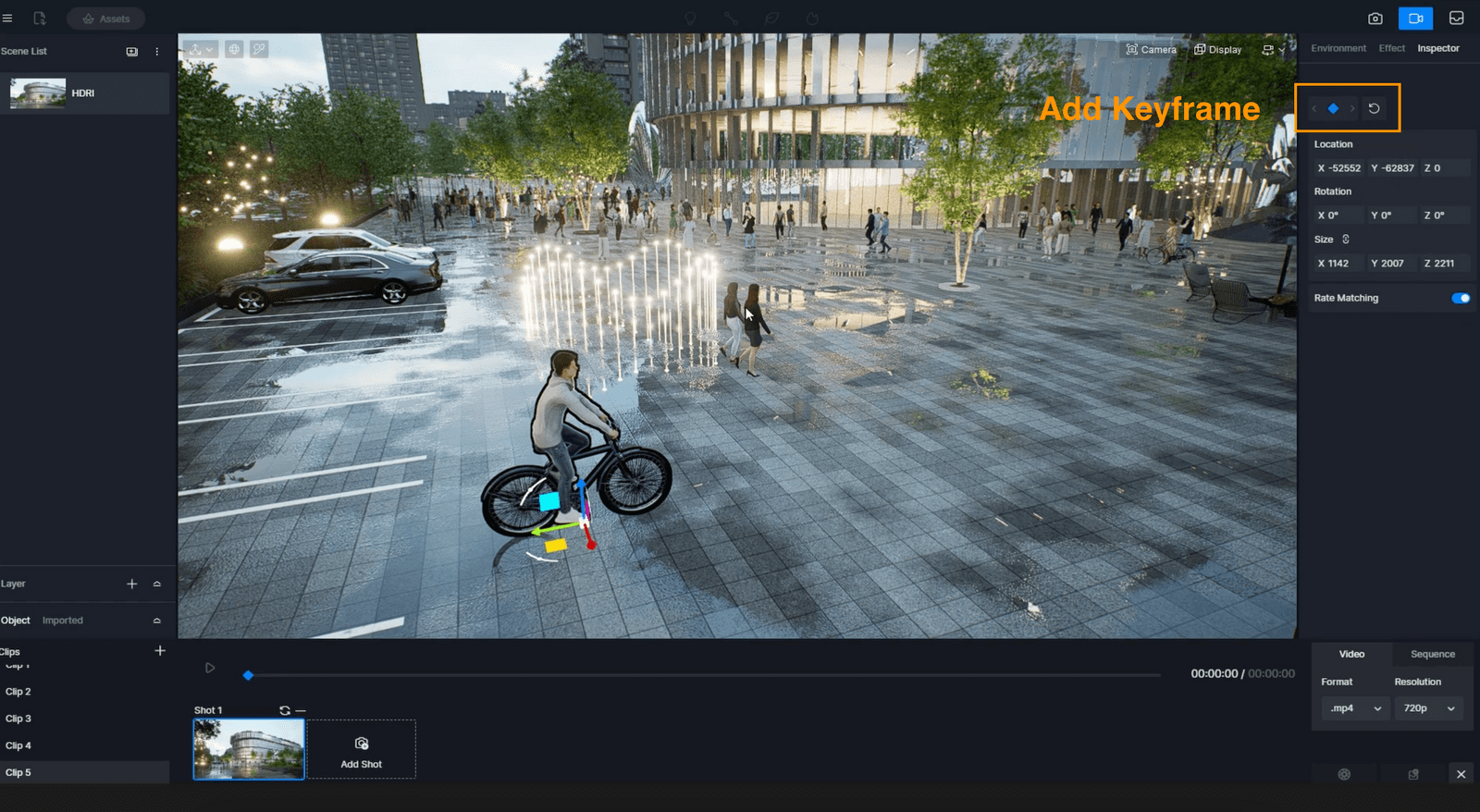 Use keyframes for animation making in D5 Render