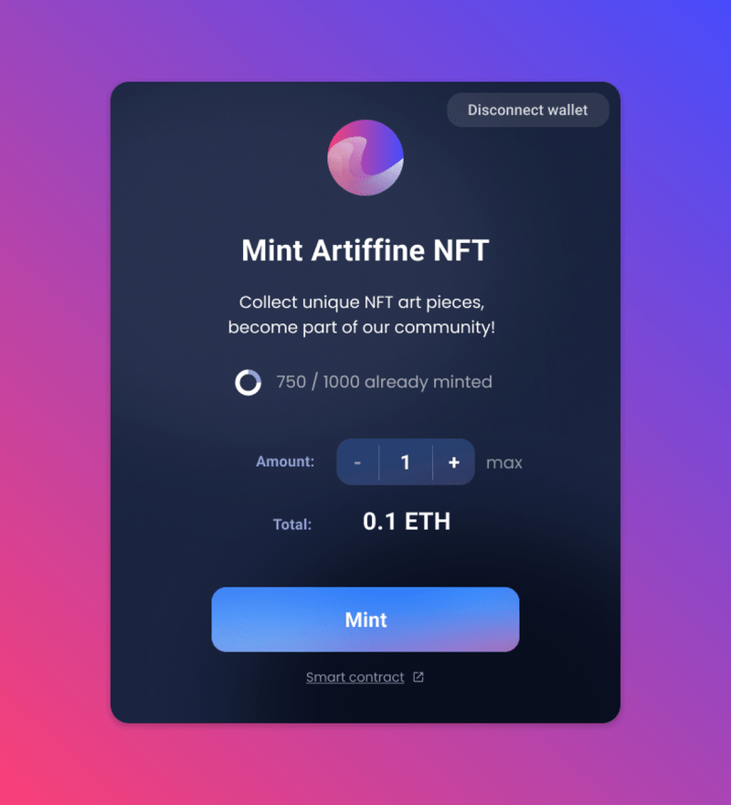 Artiffine - Launch stunning, custom NFT minting sites