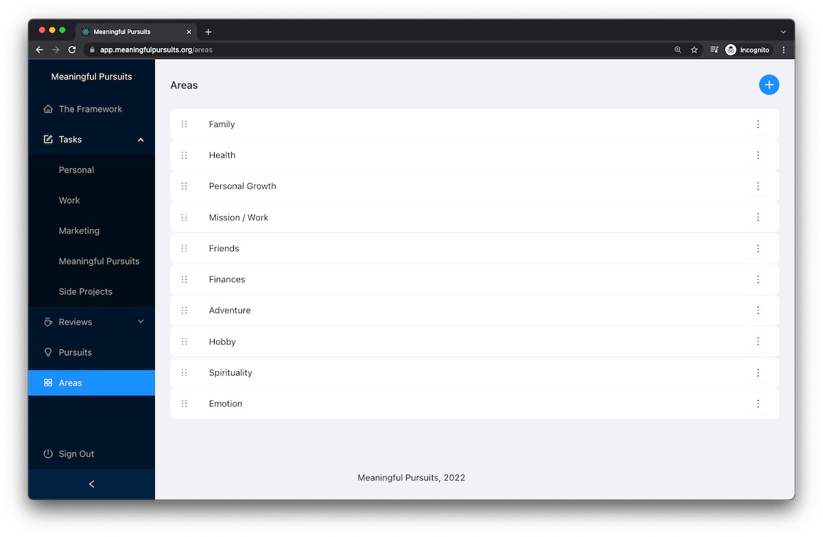 Meaningful Pursuits App & Framework - Features