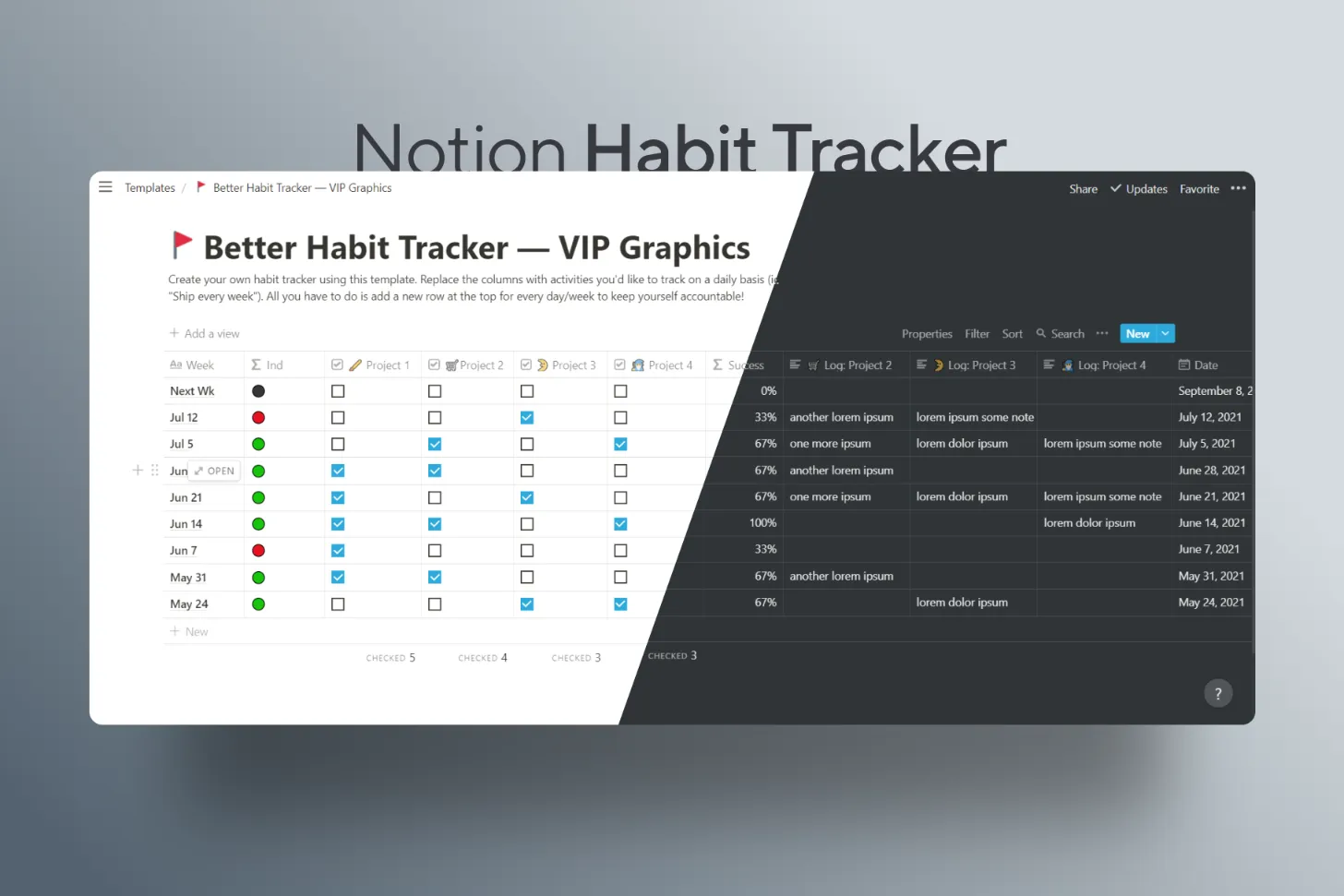 Habit Tracker Notion Template: Created by VIP Graphics