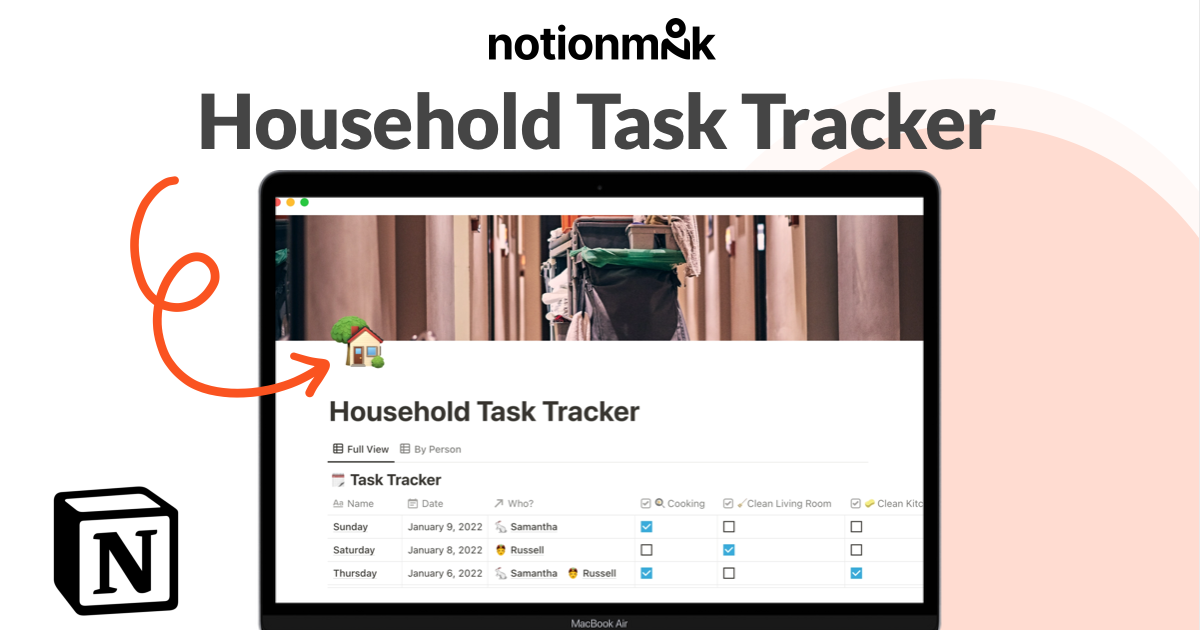 Household task tracker template by Julie Bloo on Notion