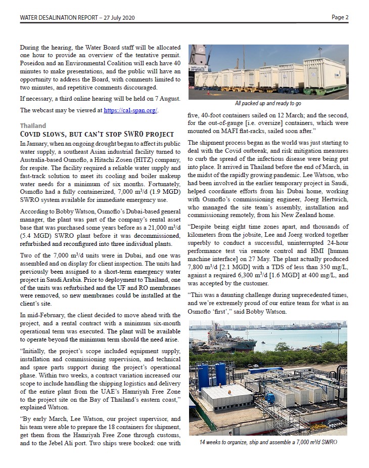 Osmoflo | News | COVID Slows, But Can't Stop SWRO Project - WDR Article