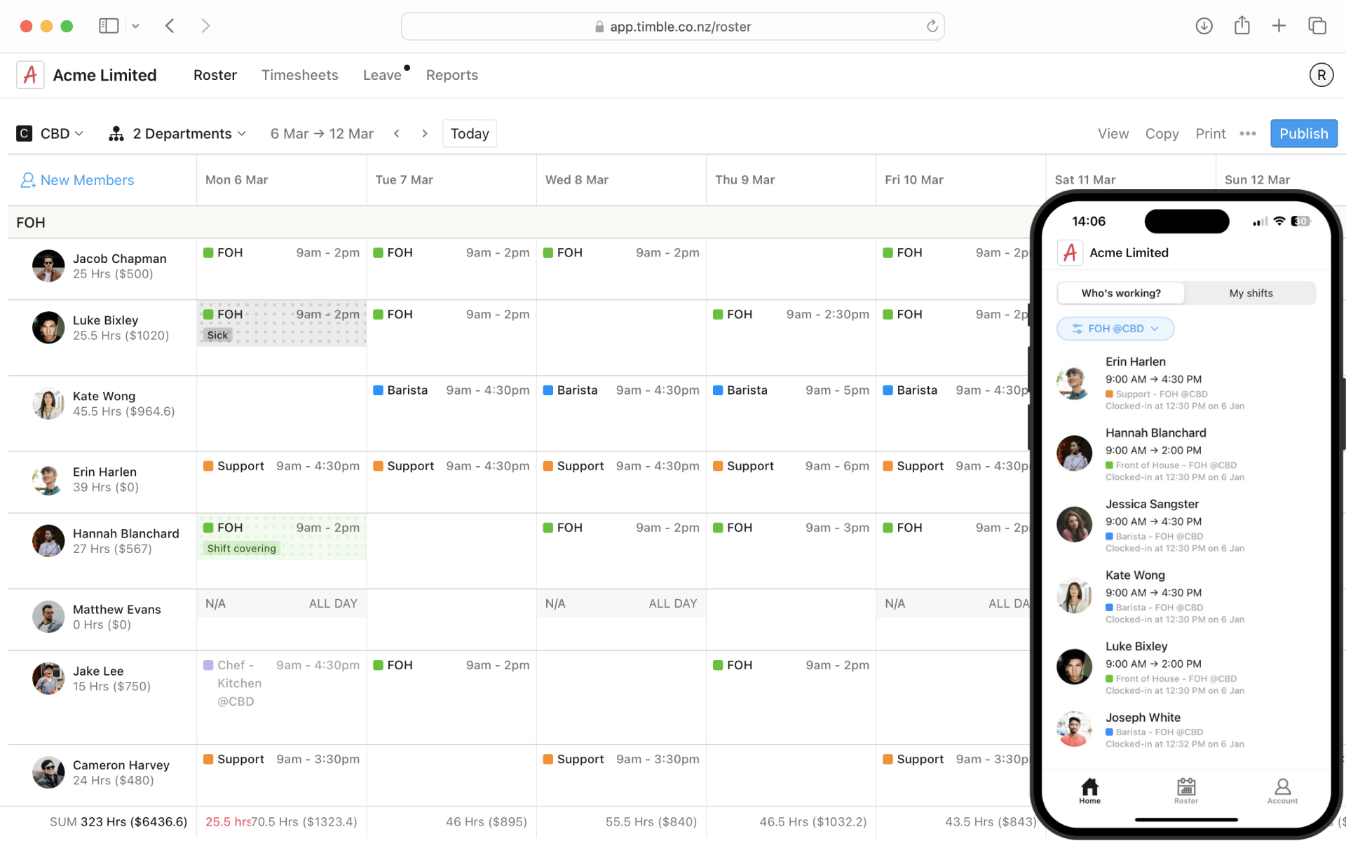 Timble - Manage staff rosters, timesheets and leave requests, all-in-one place.