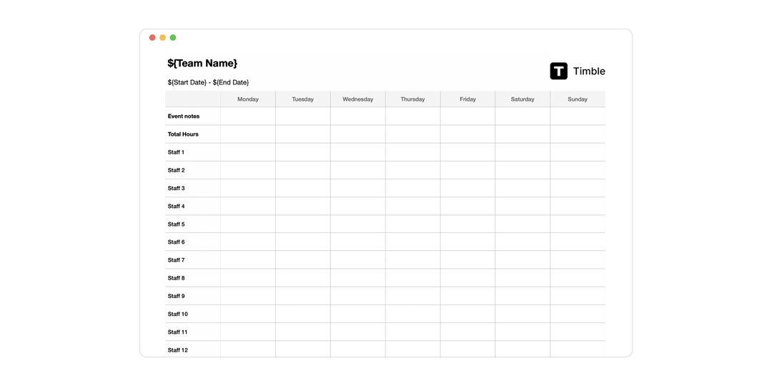 Weekly Staff Roster Template Excel Free Timble