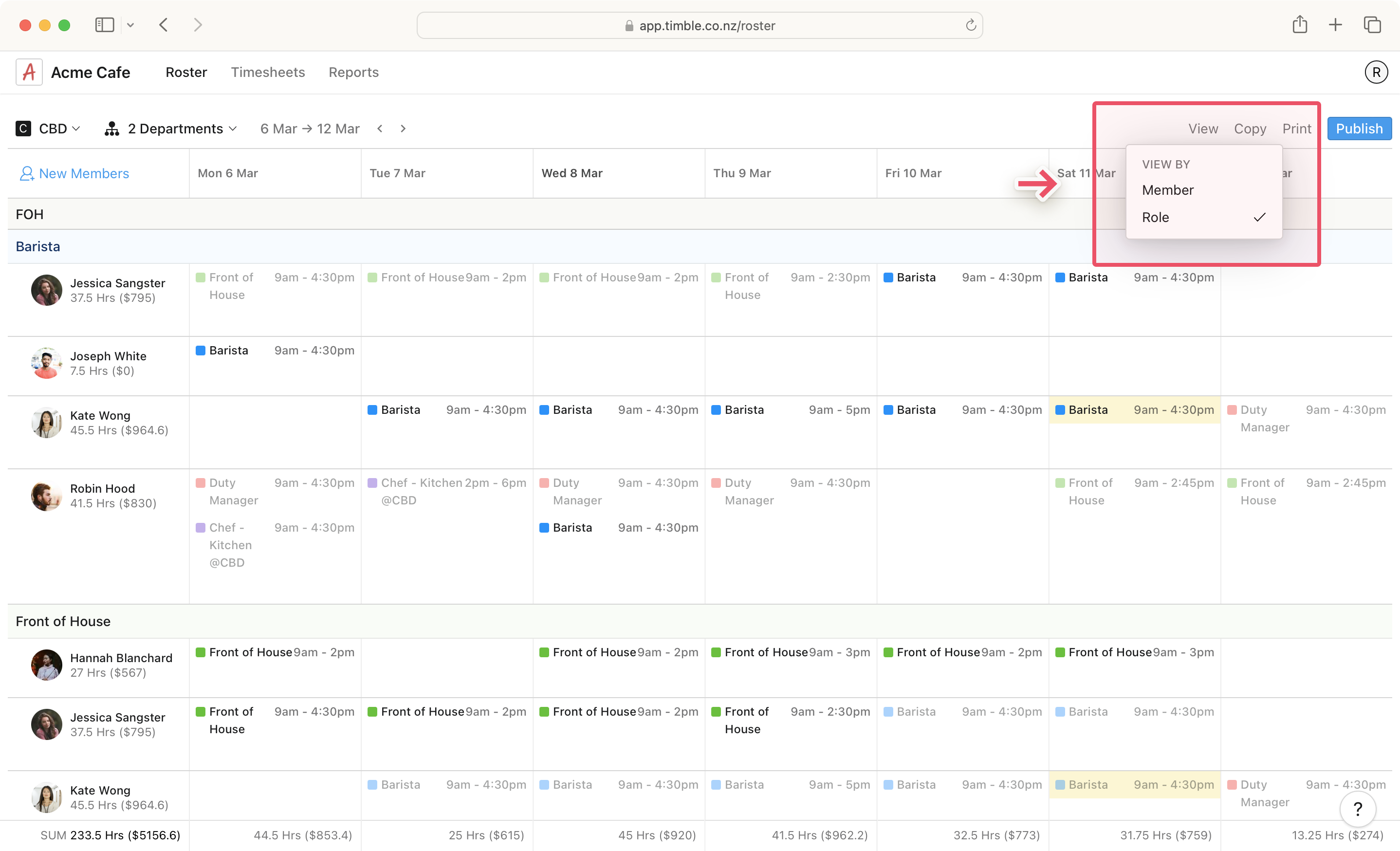 Roster role view and more - Timble