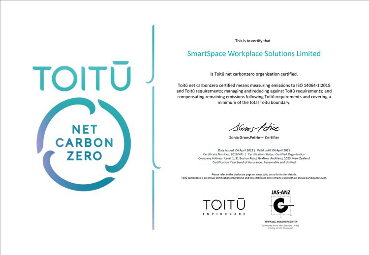 SmartSpace is now Toitū net carbonzero certified