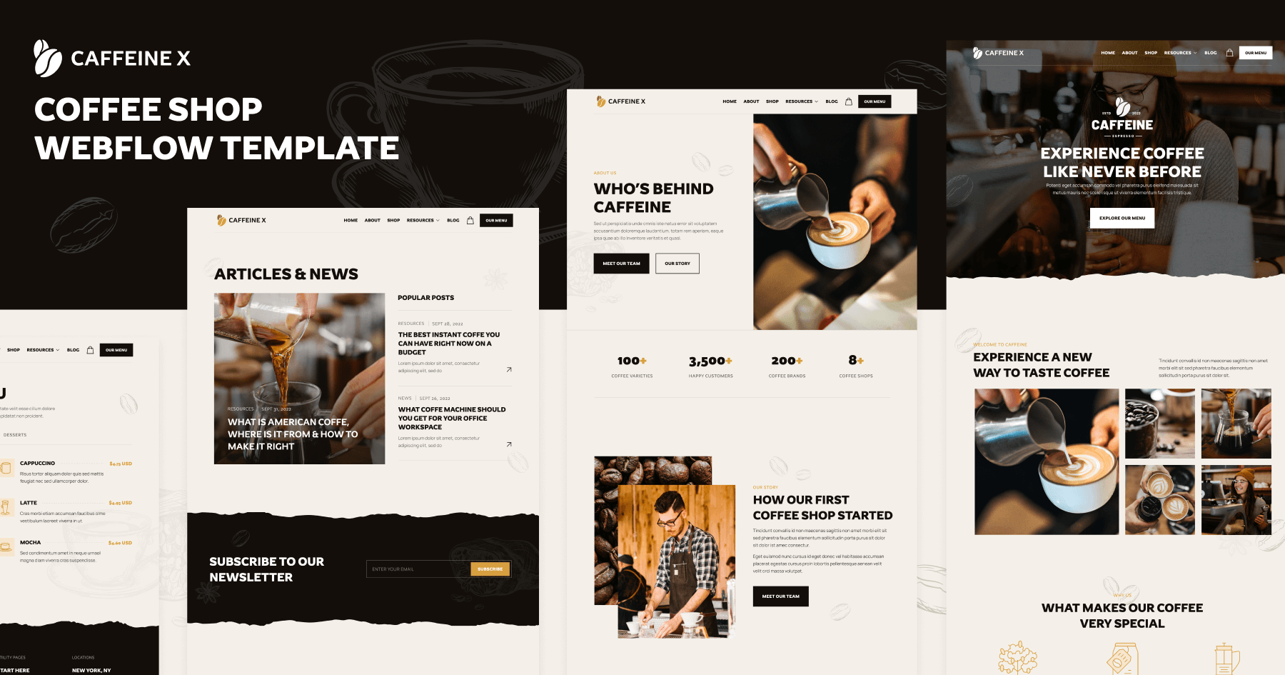 Style Guide - Caffeine X - Webflow Ecommerce website template
