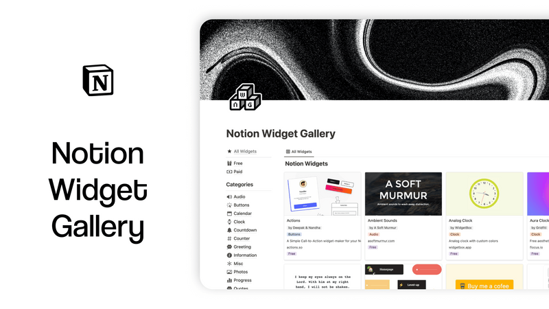 Notion Widget Gallery (170+ widgets) - Notionland Template Gallery