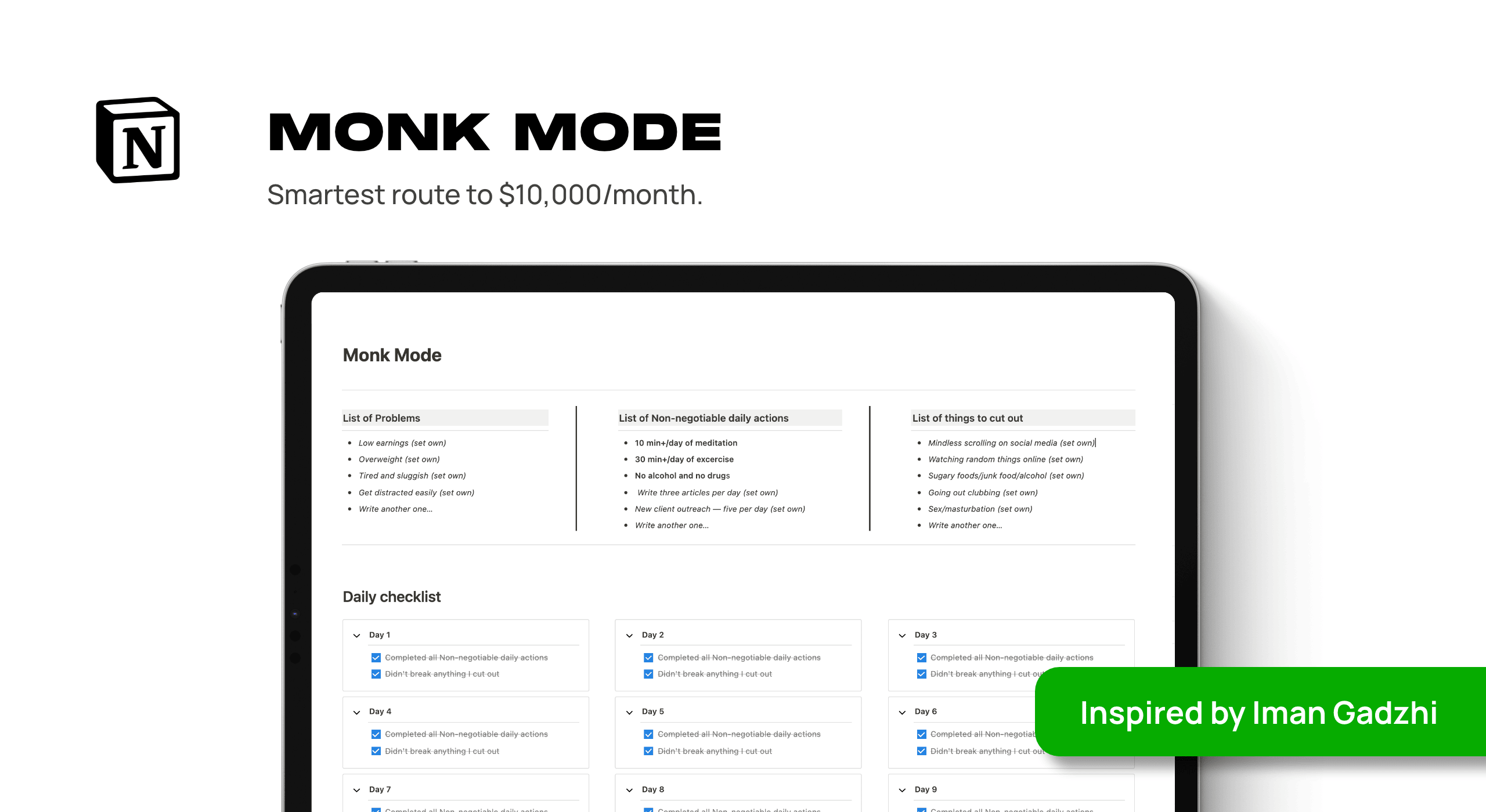 Notion Monk Mode - Notionland Template Gallery