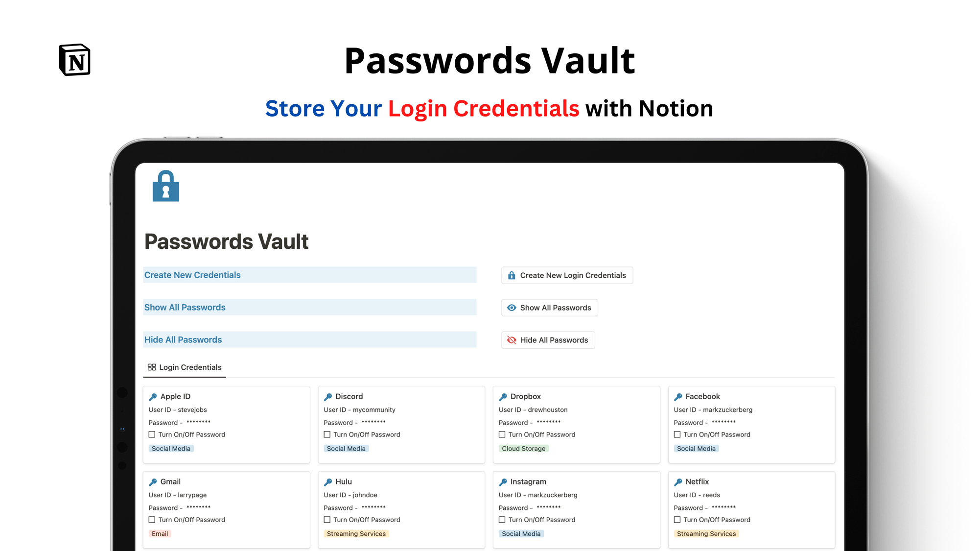 Passwords Vault - Notionland Template Gallery