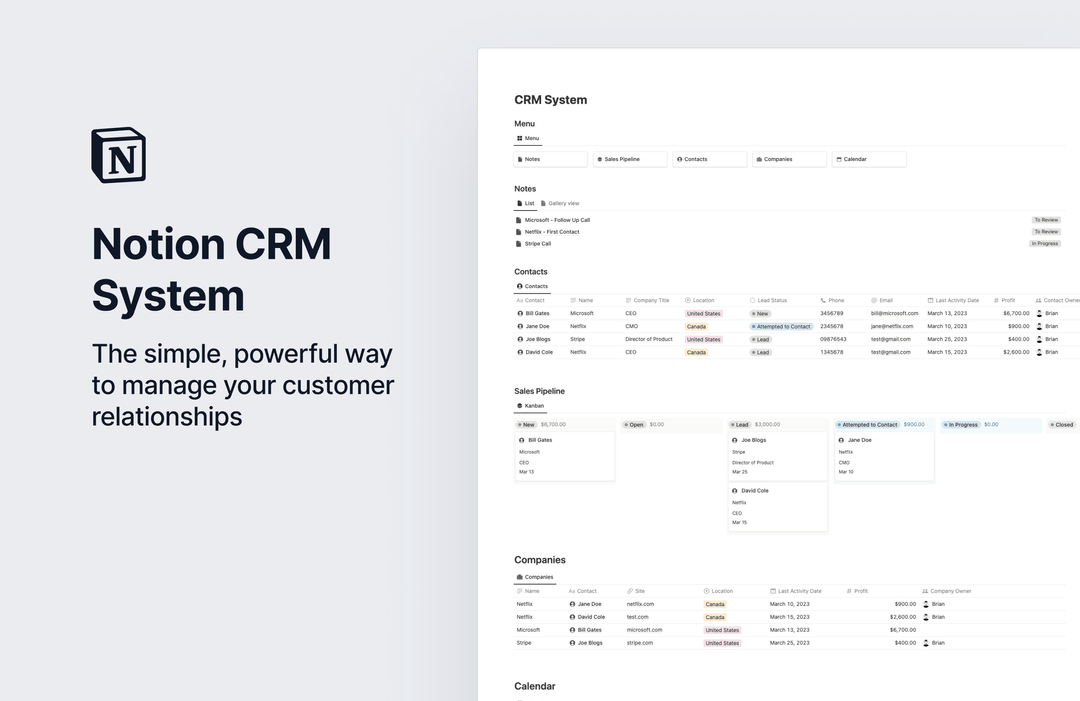 Notion CRM System - Notionland Template Gallery
