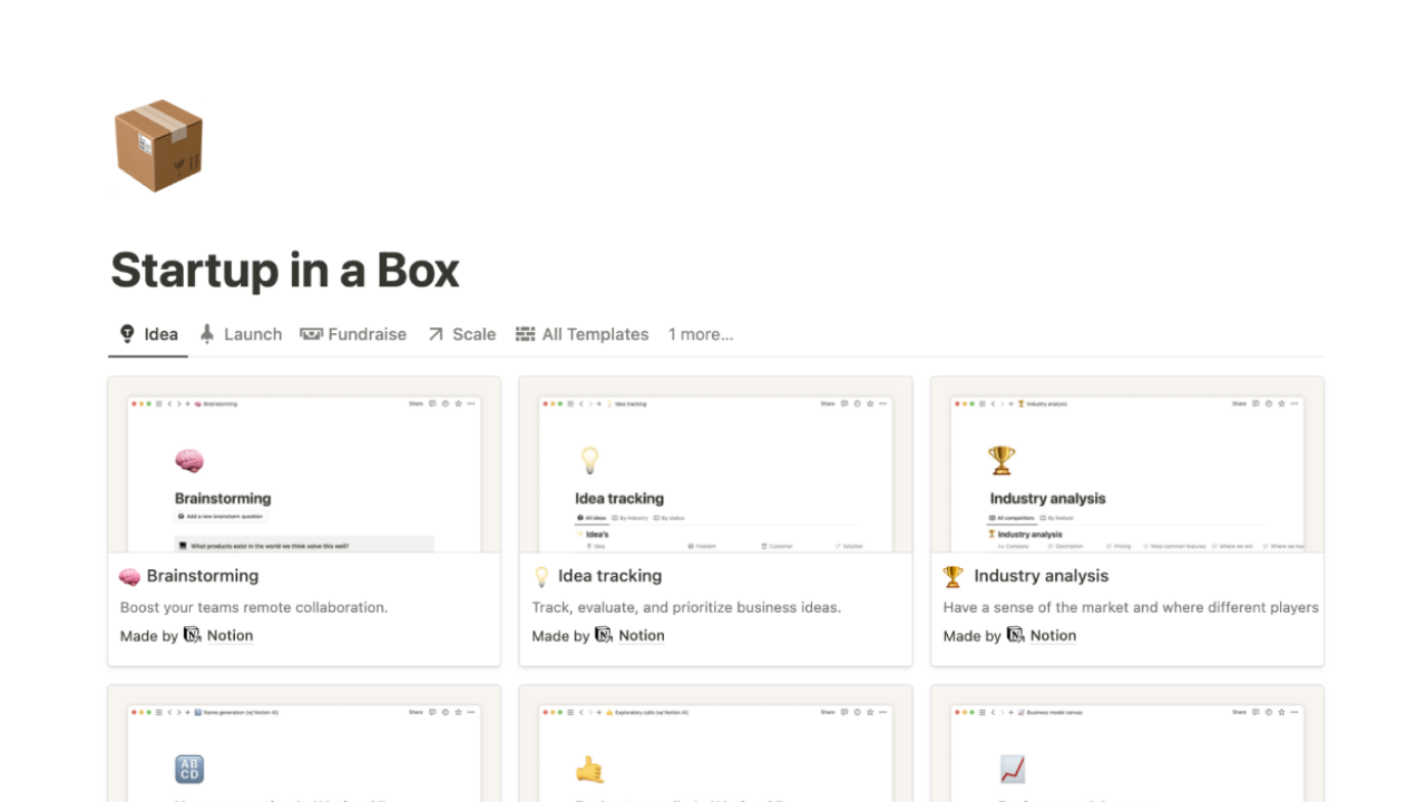 Startup in a Box - Notionland Template Gallery