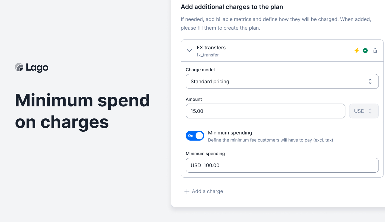 Define minimum spending on charges - Lago
