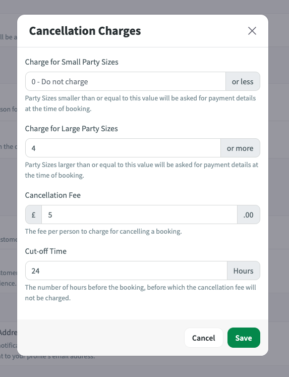 How to configure cancellation charges