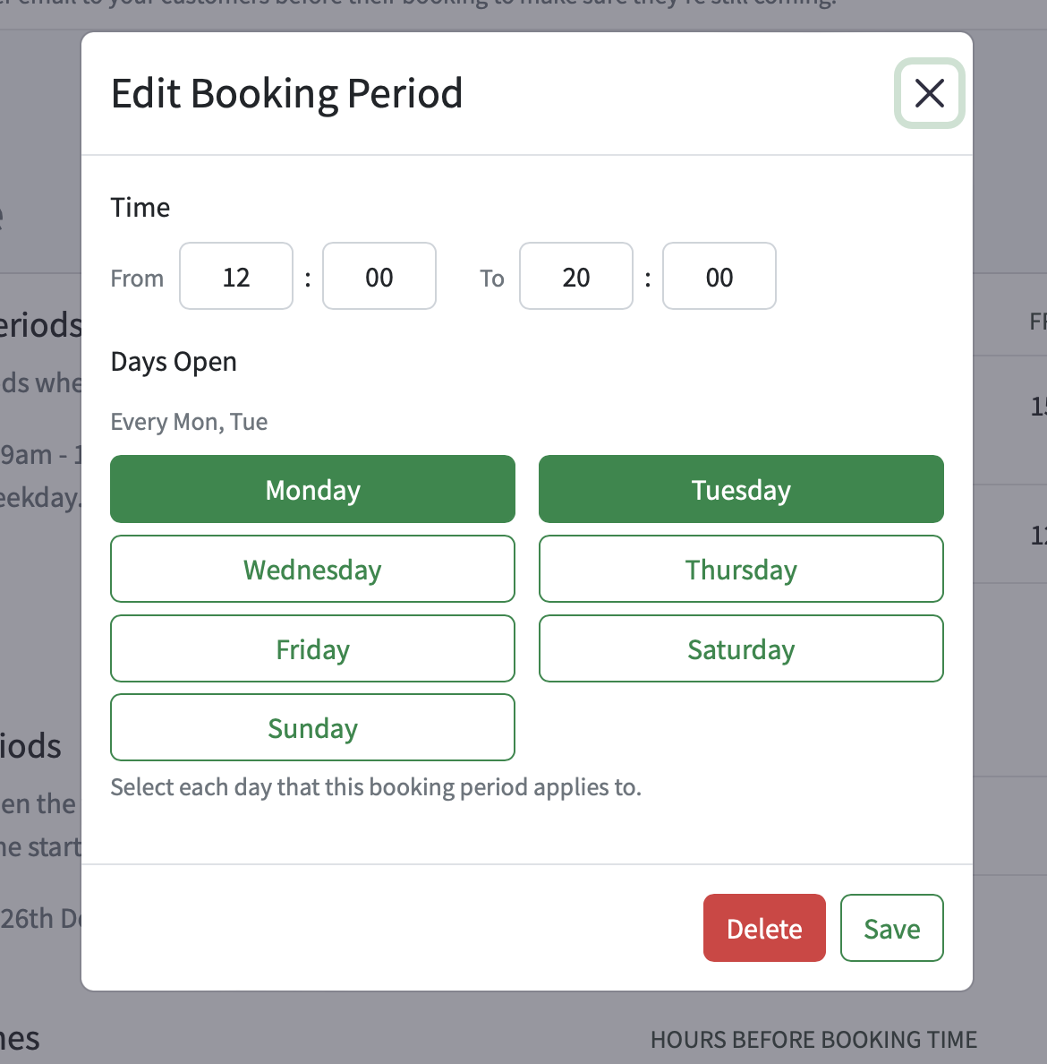 How to configure your booking periods