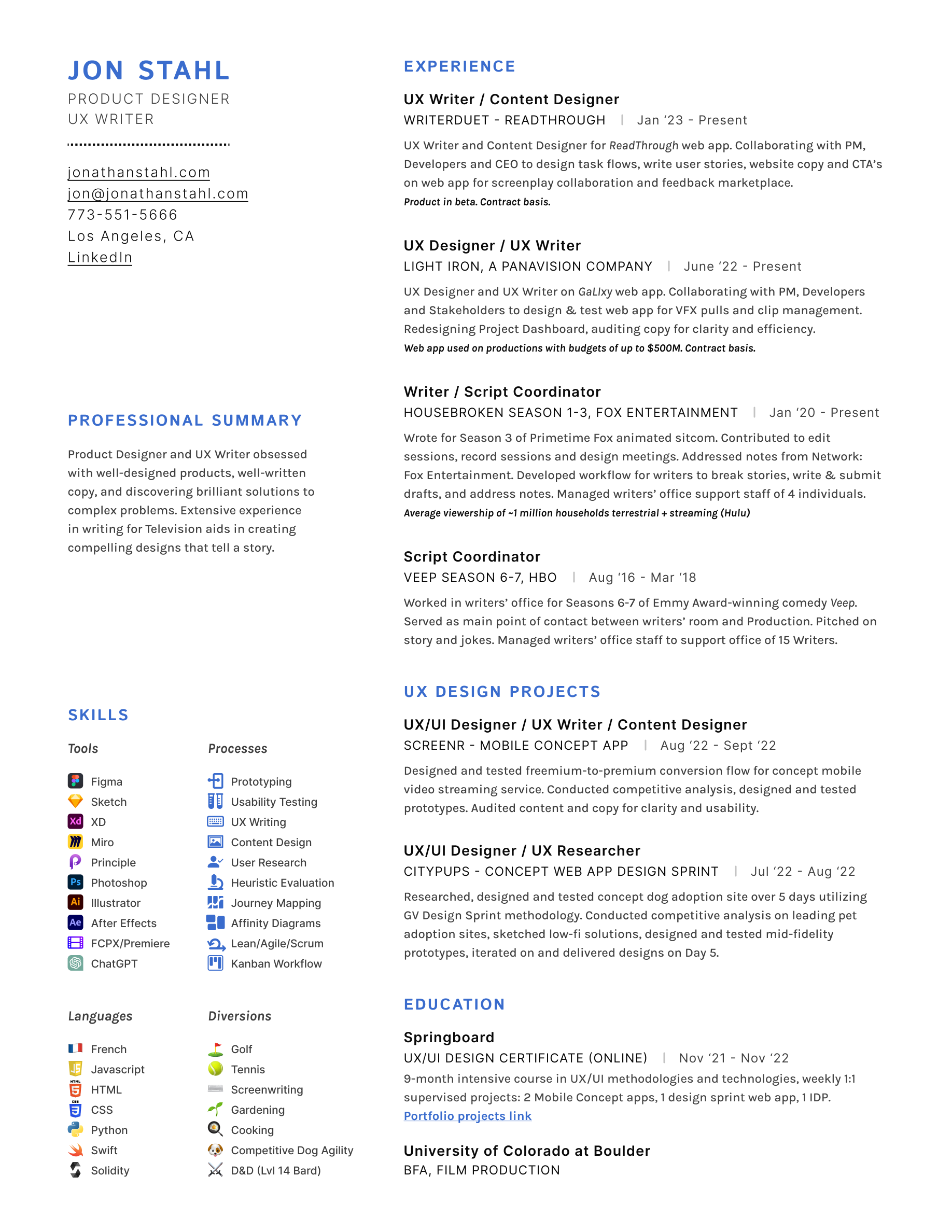 Jon Stahl Design - Portfolio page for UX Designer Jon Stahl