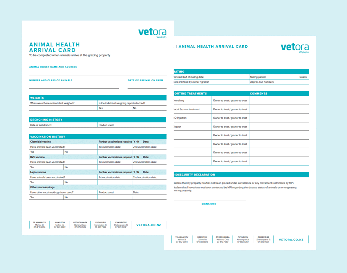 Animal Health Arrival Cards | News | Vetora