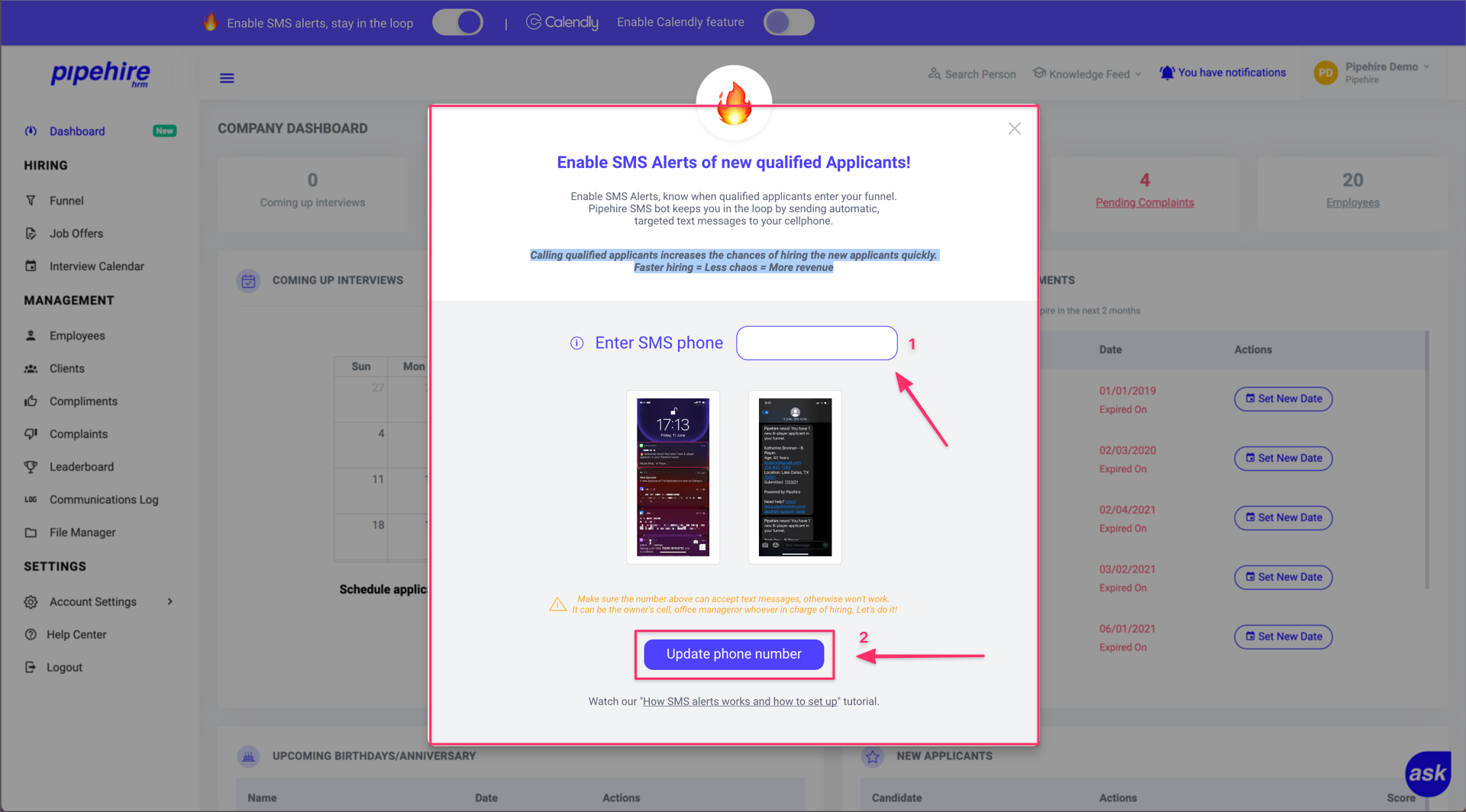 How SMS alerts works and how to set up.